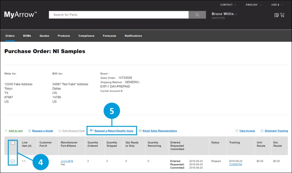 MyArrow Training - Request a Return or Quality Issue