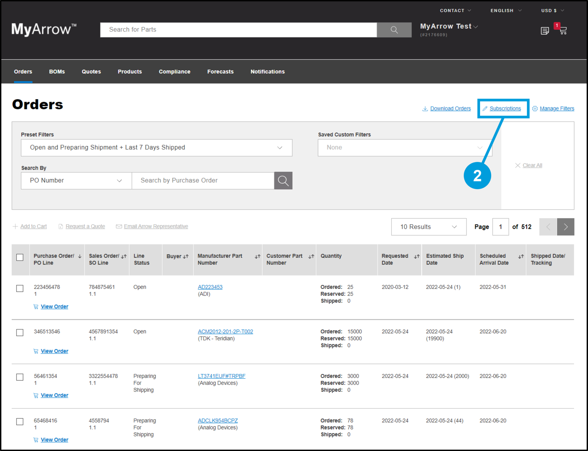 Order status change notifications - MyArrow Updates