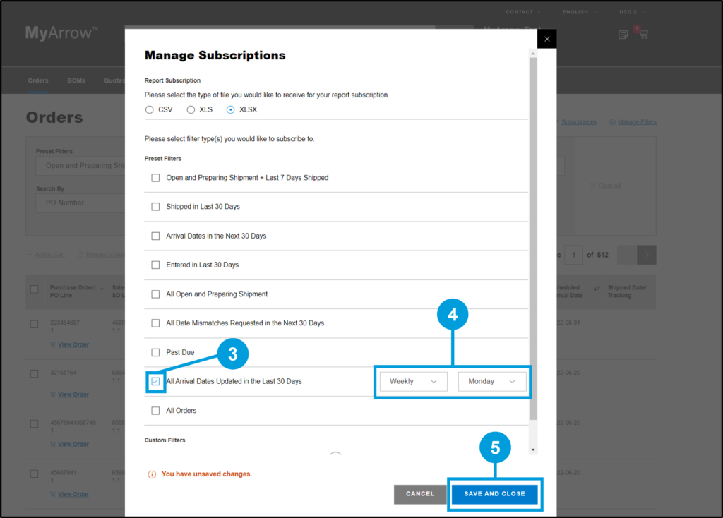Order status change notifications - MyArrow Updates