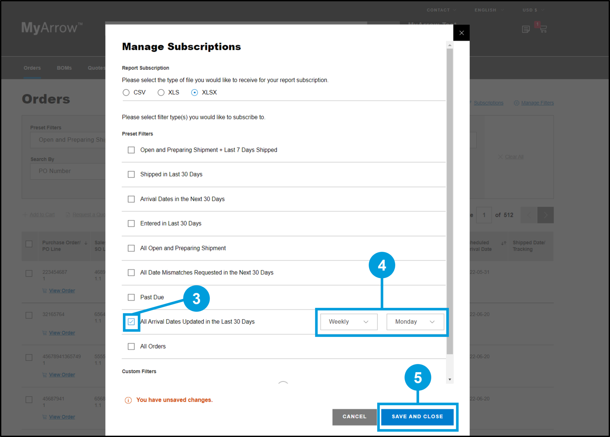 Order status change notifications - MyArrow Updates